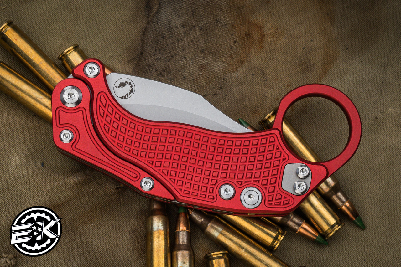 Reate EXO-K Karambit Button Lock Knife Red Aluminum 3" Stonewash ...