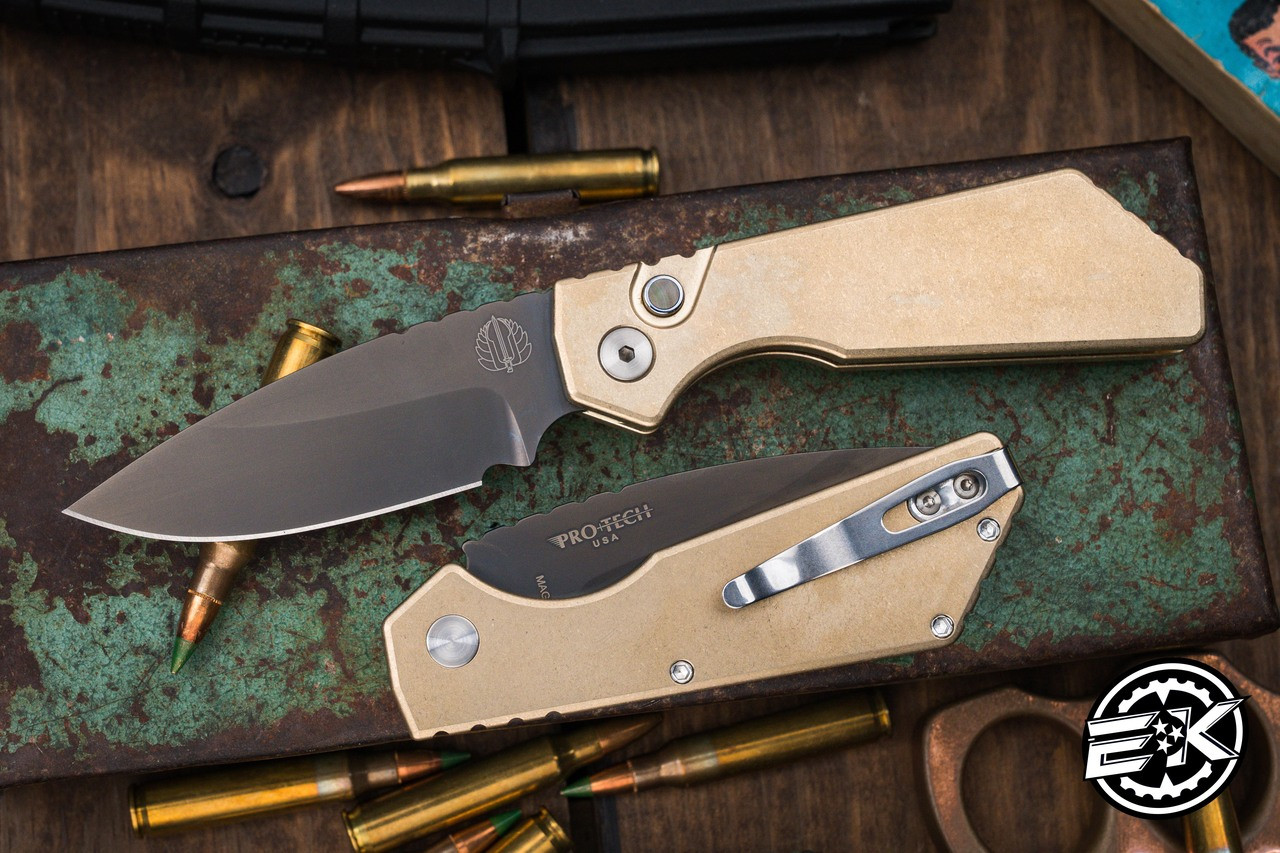 Protech Strider Pt Automatic Folding Knife Bronze 305 Magnacut Smoky