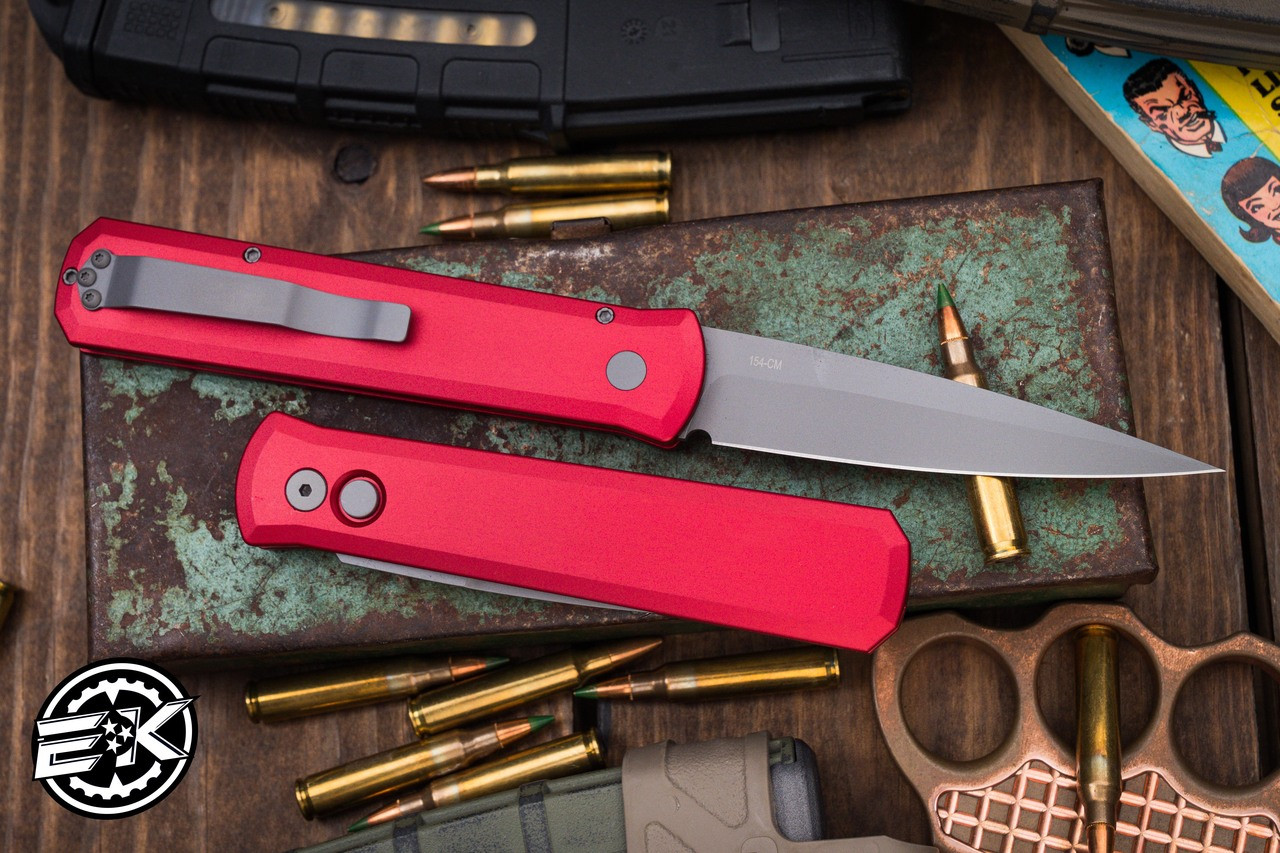 Protech Godfather Automatic Folding Knife Red 4 Bayonet Bead Blast 920