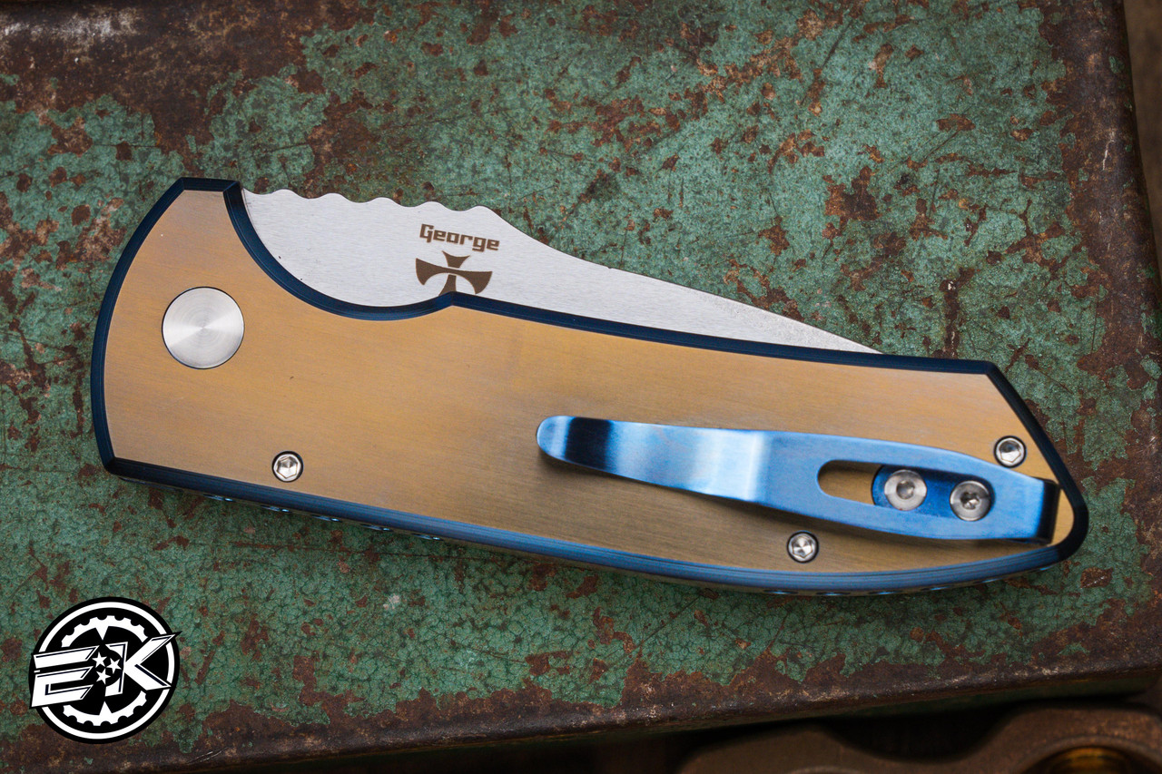Protech Sbr Custom Automatic Folding Knife Bluebronze Knurled Titanium