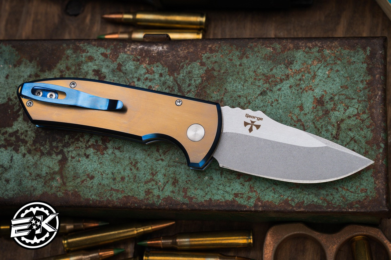 Protech Sbr Custom Automatic Folding Knife Bluebronze Knurled Titanium