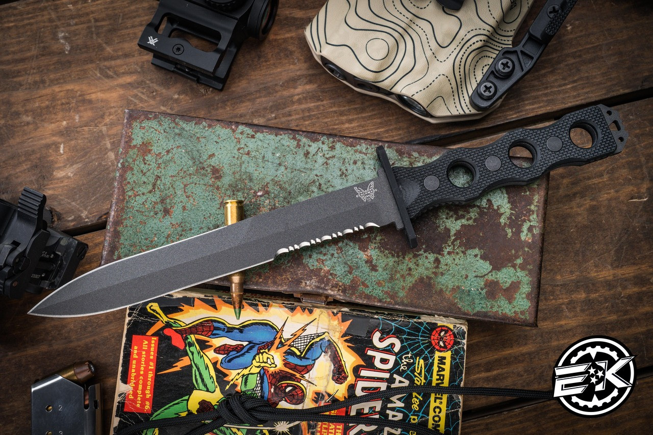 Benchmade SOCP Fixed Blade Knife Black G10 7.1" 3V Dagger Serrated ...
