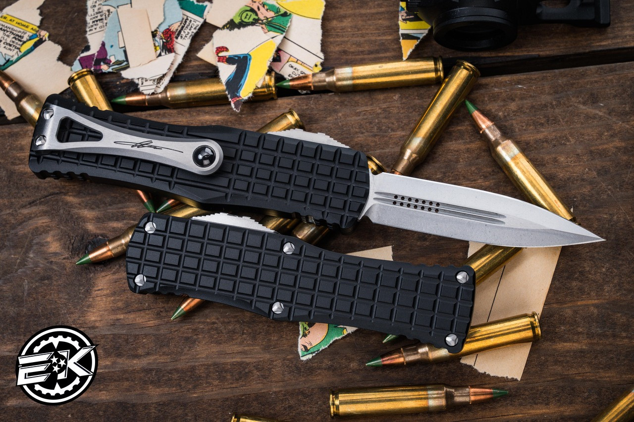 Microtech Hera Frag OTF Automatic Knife Black 3" Dagger Stonewash 702-10FRS