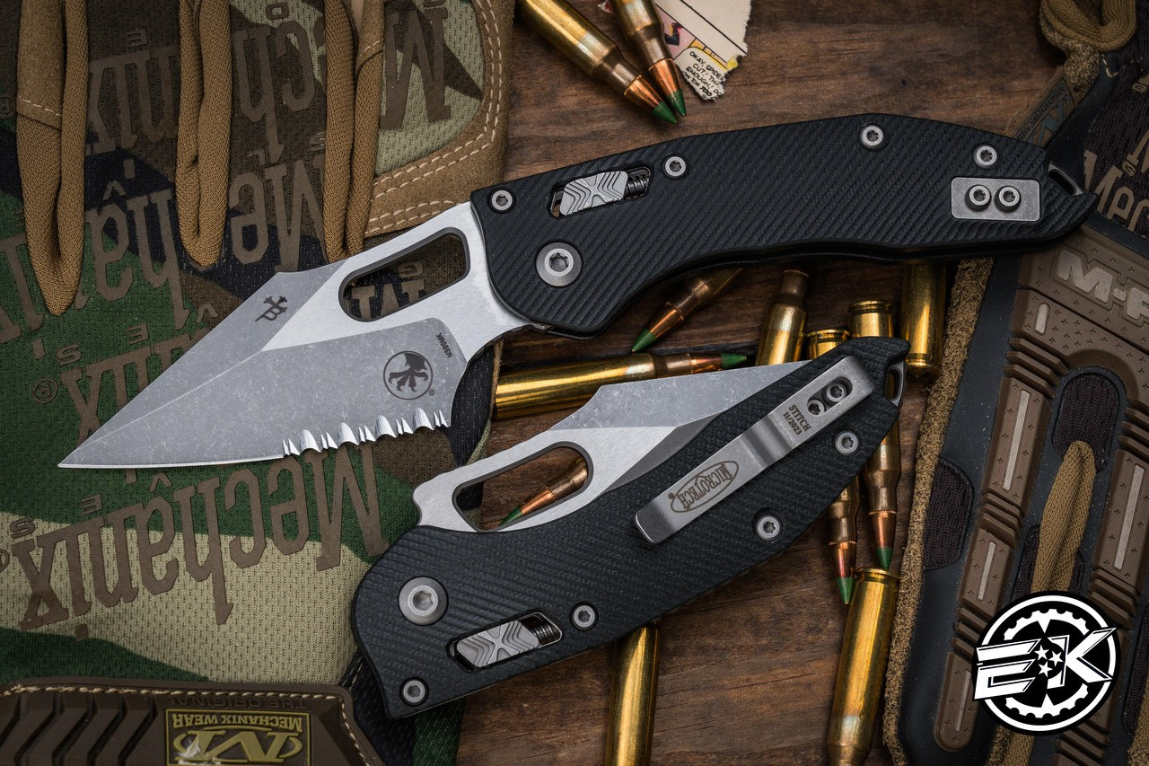 Microtechborka Stitch Ram Lok Manual Folding Knife Black Fluted G10 3