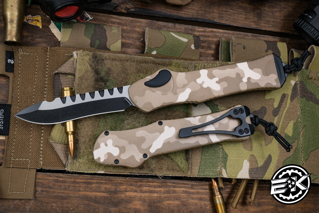 Heretic Knives Hydra V3 Otf Automatic Knife Tan Camo 36 Recurve Two