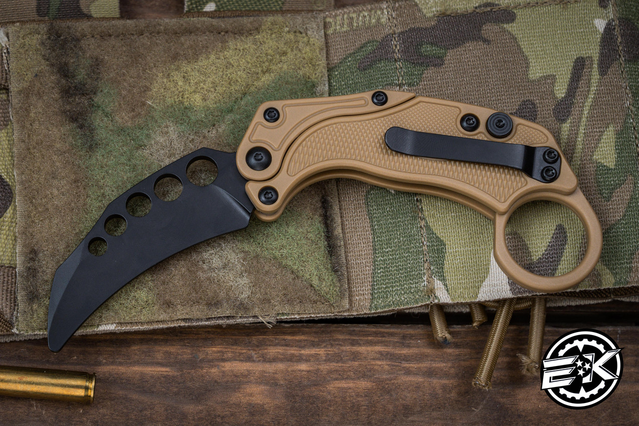 Reate EXO-K Karambit Button Lock Knife Black Aluminum 3" Stonewash ...