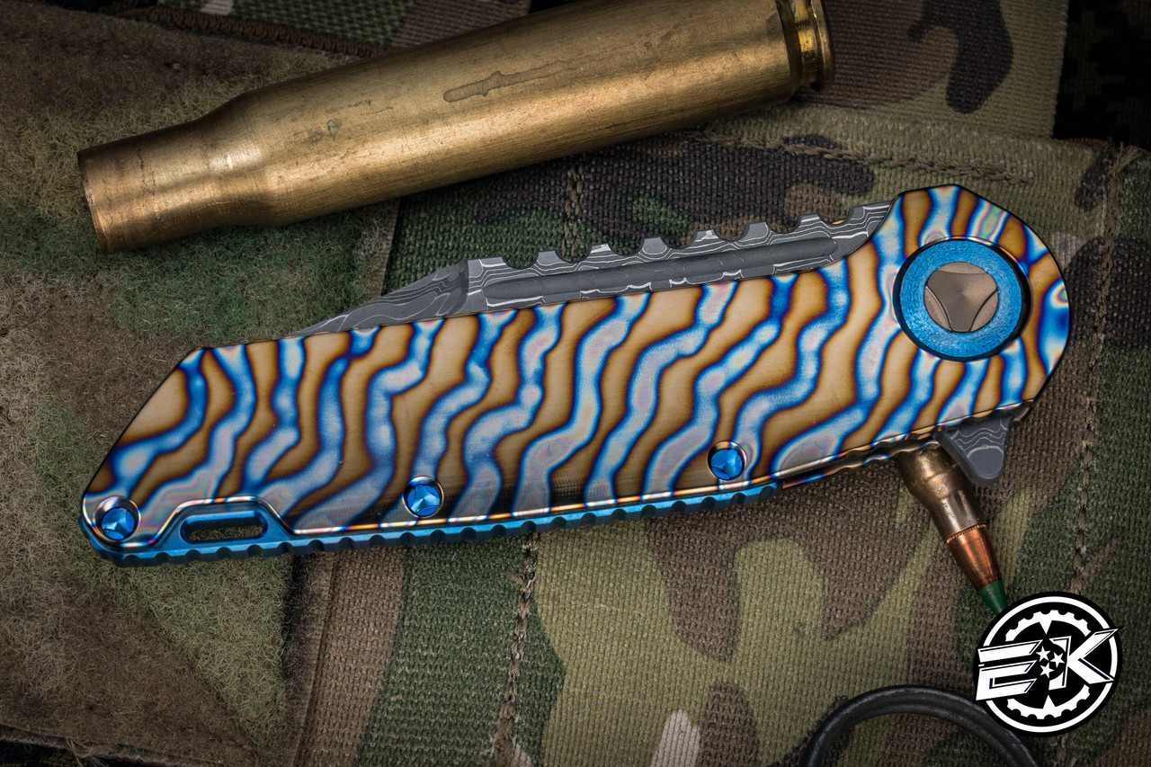 Marfione Custom Warhound Folder Stainless Flamed 375 Reptilian Damascus