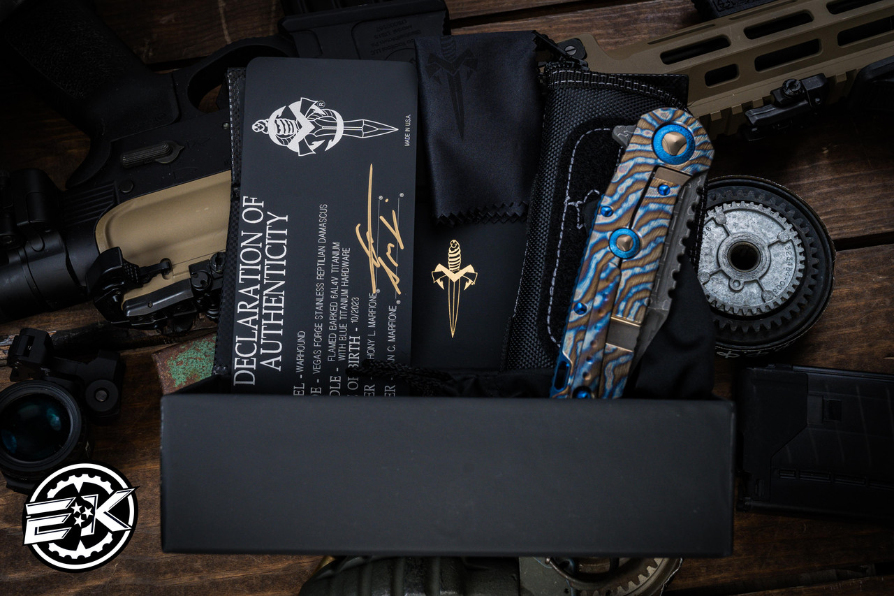 Marfione Custom Warhound Folder Flamed Barked Titanium 375 Reptilian