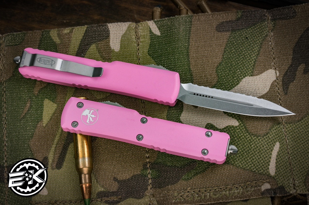 Microtech UTX-70 Blasted Pink OTF Automatic Knife 2.4" Dagger Serrated ...