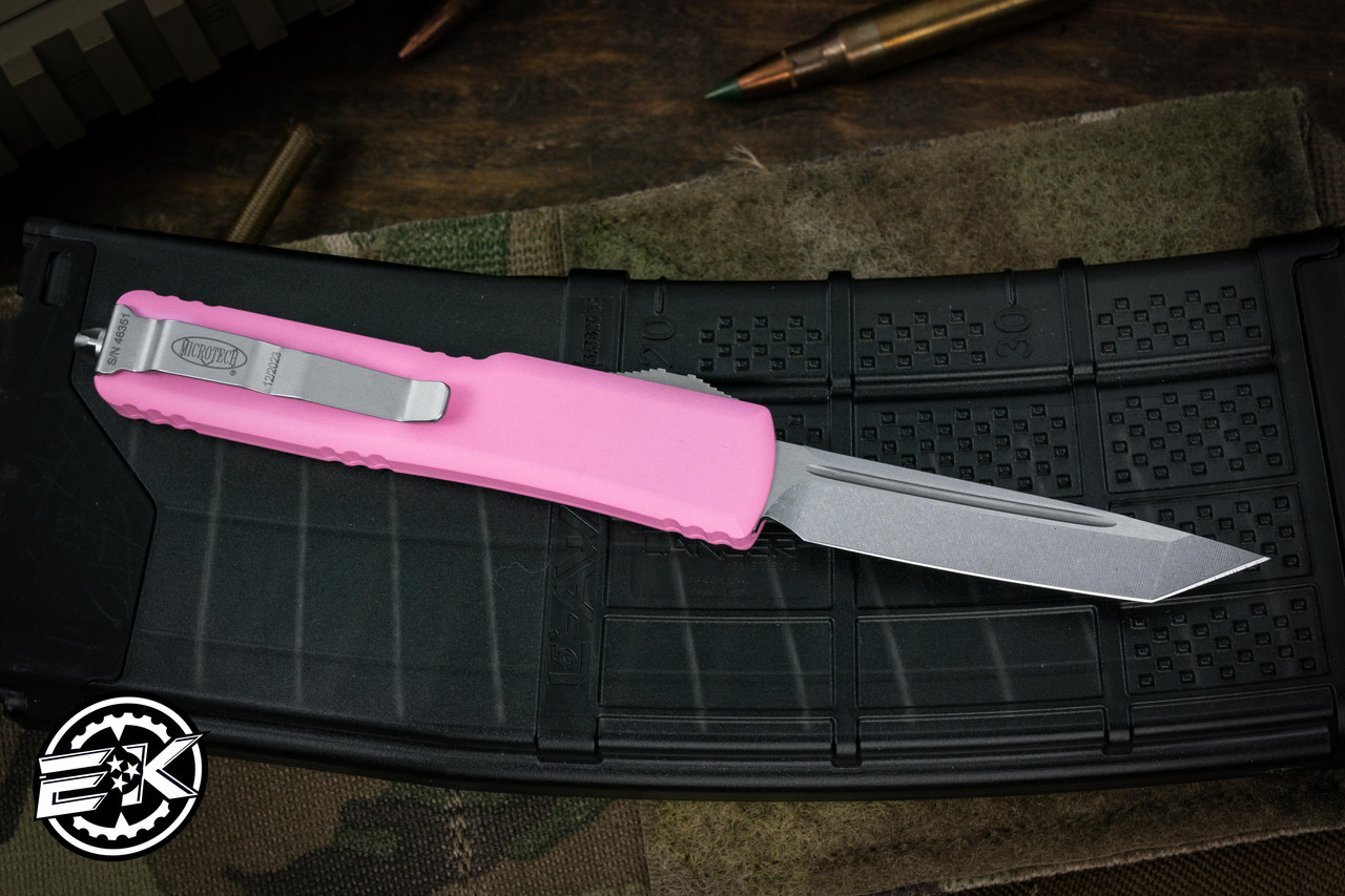 Microtech UTX-70 Blasted Pink OTF Automatic Knife 2.4" Tanto Stonewash ...