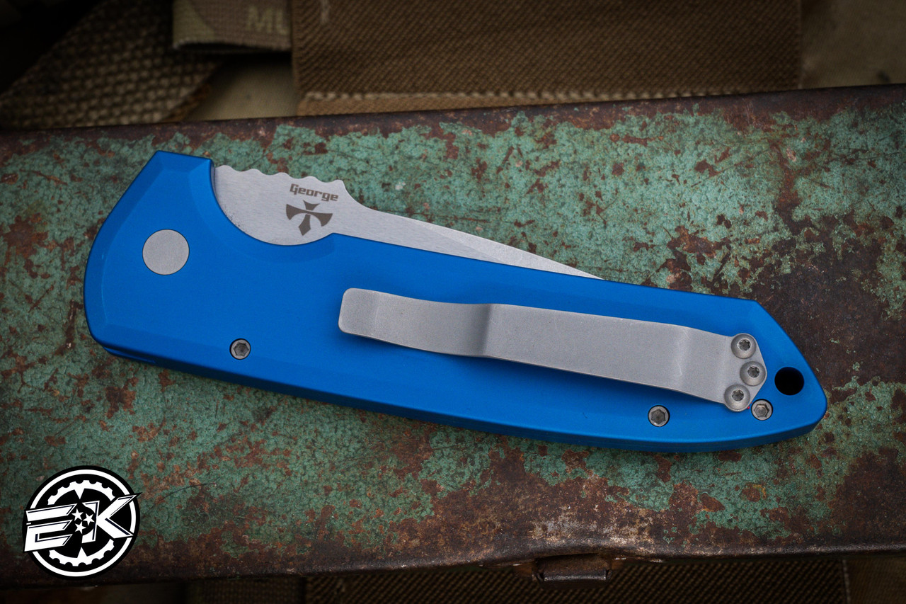 Protech Rockeye Automatic Folding Knife Blue 34 S35vn Stonewash Lg301