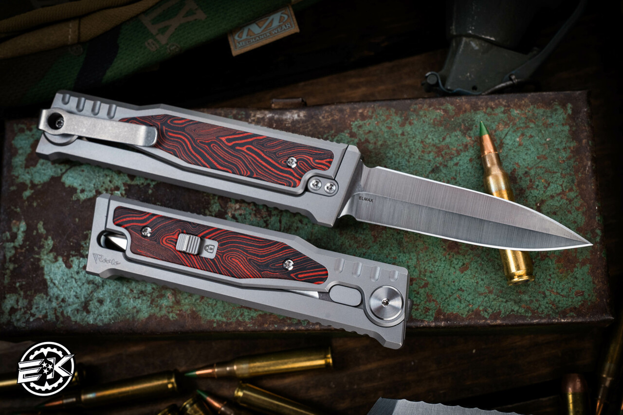Reate EXO-M G10 Red/Black OTF Knife Titanium 2.95" Double Edge Satin