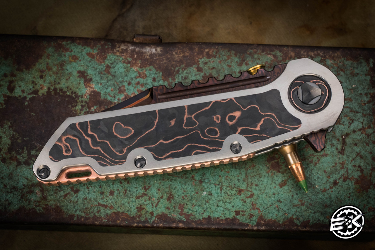 Marfione Custom Warhound Folder Satin Titanium Copper Carbon Fiber