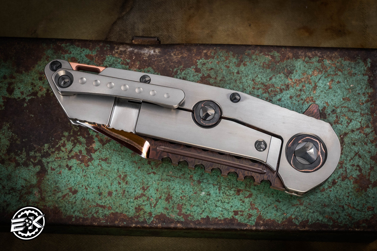 Marfione Custom Warhound Folder Satin Titanium Copper Carbon Fiber
