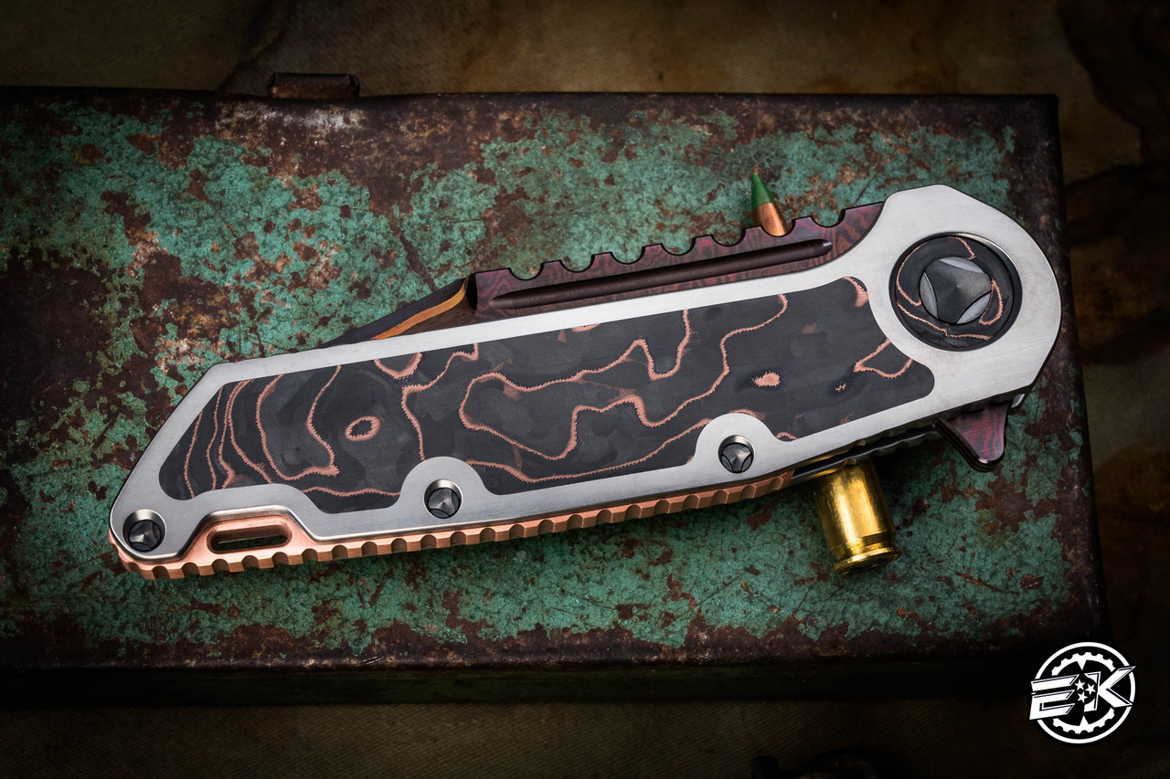 Marfione Custom Warhound Folding Knife Satin Titanium Copper Cf Inlay