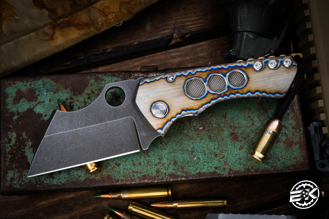 Sergey Rogovets Custom "Rhino" Flame Titanium Bullet Holes 3.5" Dark Wash