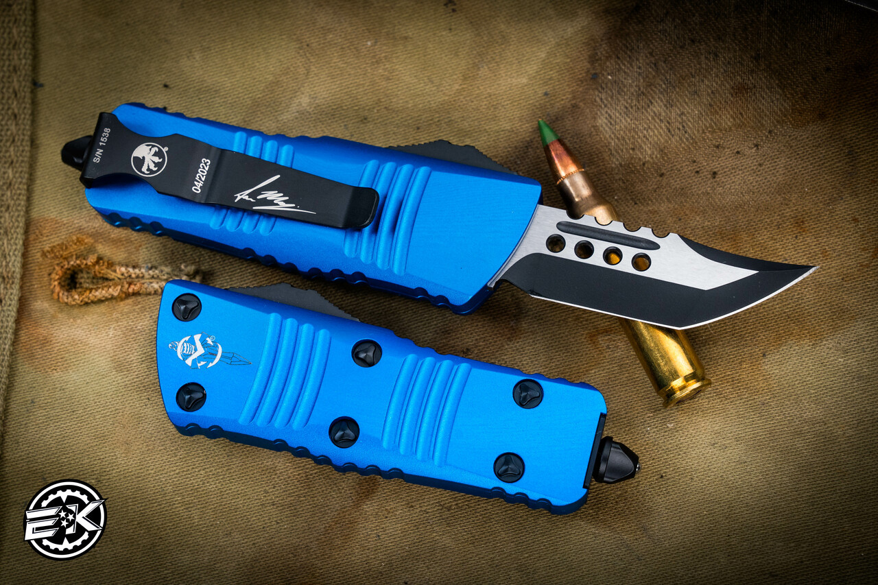 Microtech Troodon Mini OTF Automatic Knife Blue 1.9" Hellhound Black ...