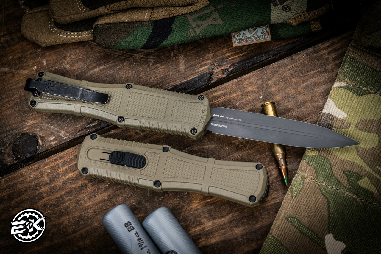 Benchmade Claymore OTF Automatic Knife Green Grivory 3.9" Dagger Gray ...