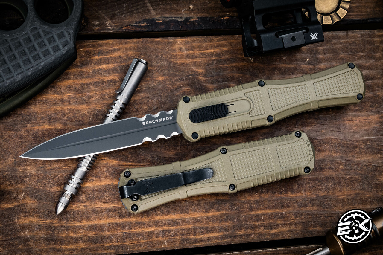 Benchmade Claymore OTF Automatic Knife Green Grivory 3.9" Dagger Gray ...