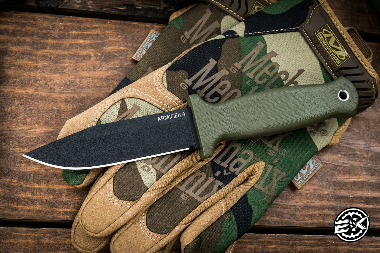 Demko Knives Armiger 4 Fixed Blade Knife OD Green 4.2" Clip Point Black