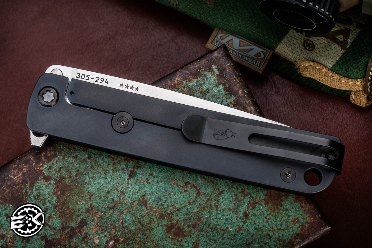 Medford M-48 Folding Flipper Knife Black Aluminum/PVD Titanium 3.9" Drop Point Tumbled