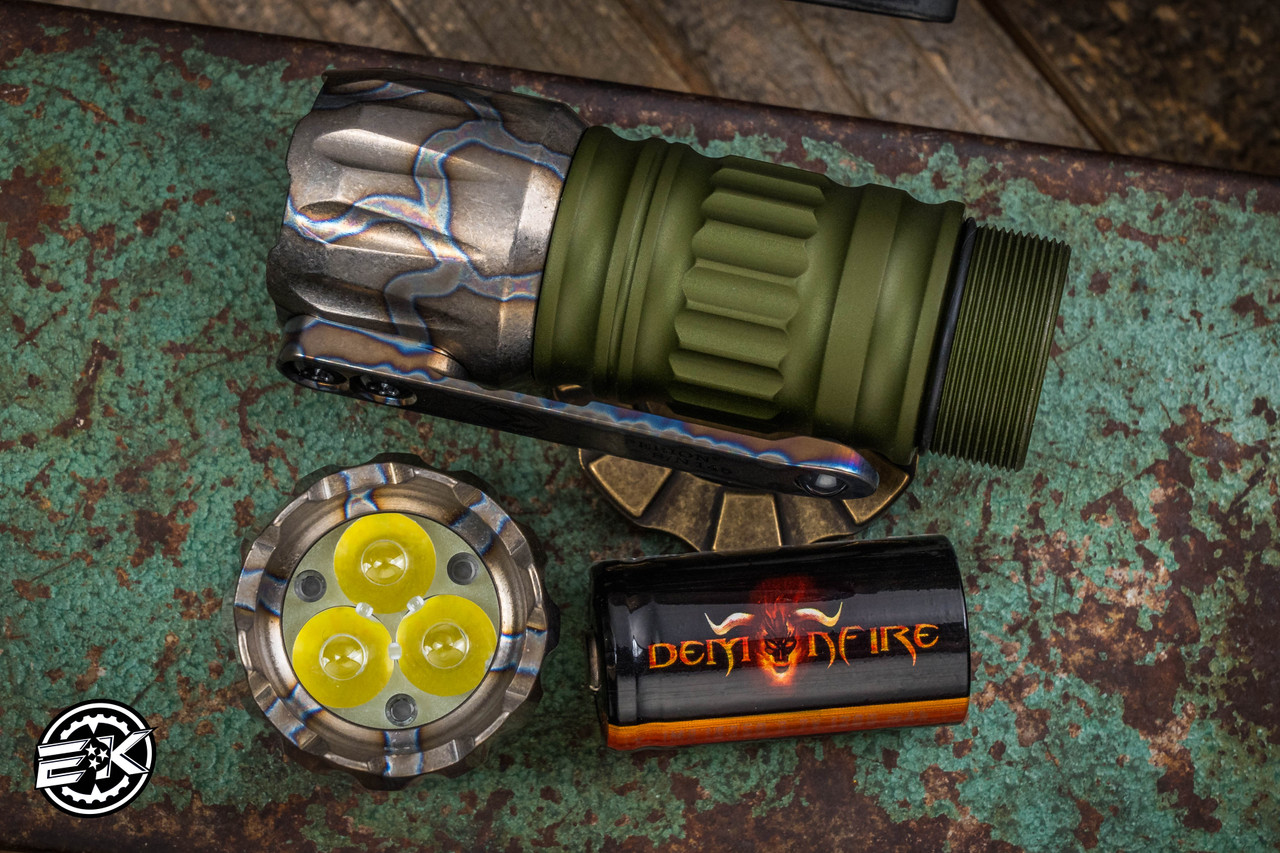 Heretic Knives "Hyperion" Green/Flamed Titanium Torch Flashlight 3.75"