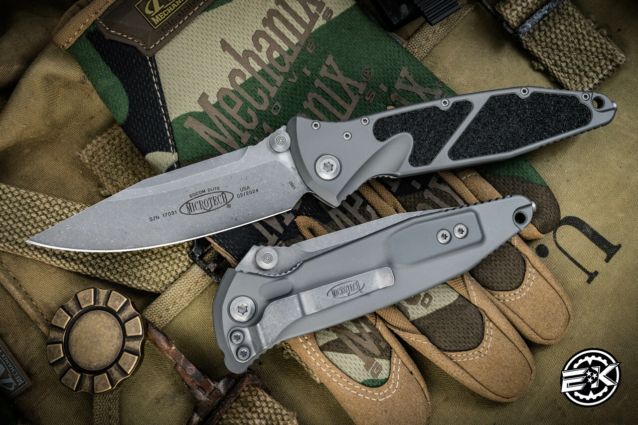 Microtech Socom Elite Manual Folding Knife Natural Titanium Gray 4