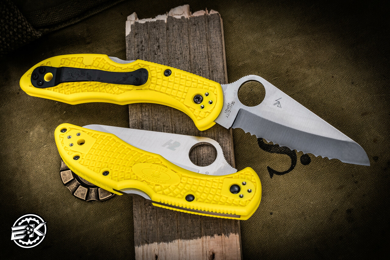 Spyderco Salt 2 Lockback Knife Yellow FRN 3" Satin Serrated C88SYL2
