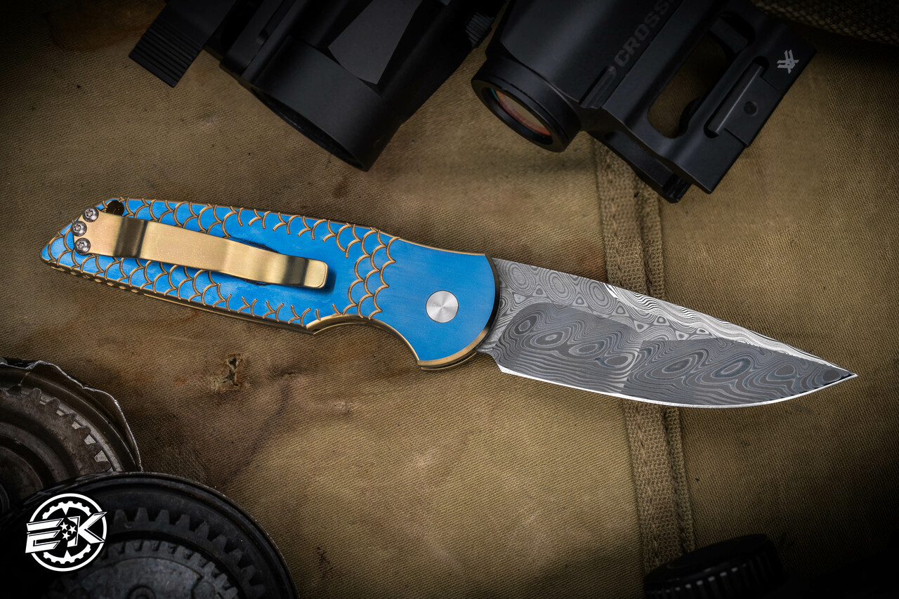 ProTech Custom TR-3 001 Blue/Gold Fish Scale Titanium Automatic Knife 3 ...