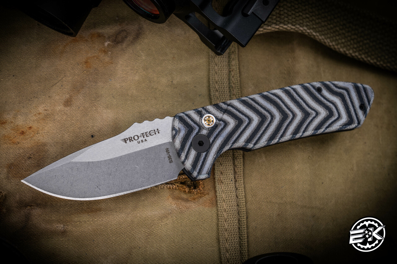 ProTech Les George SBR Zebra Micarta Short Bladed Rockeye Automatic Knife 2.5" Stonewash