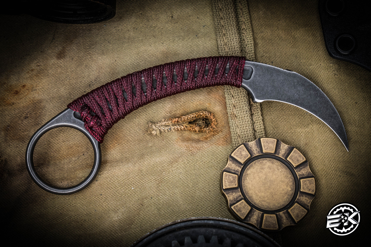 Bastinelli Knives "Pika" Custom Red Tsuka Wrap Knife 1.5" Dark Stonewash