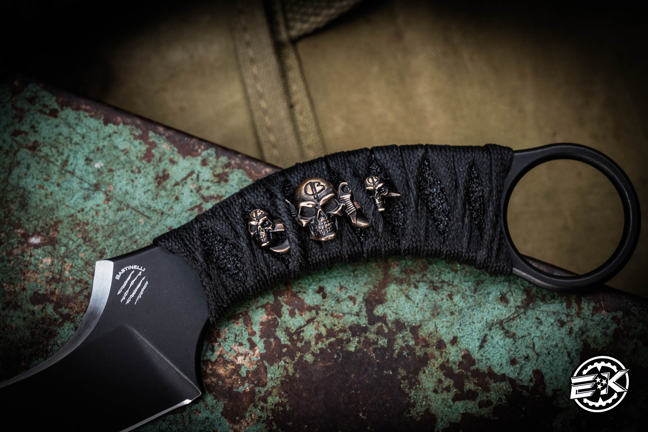 Bastinelli Knives Mako Custom Black Tsuka Wrap Bronze Triple Skull