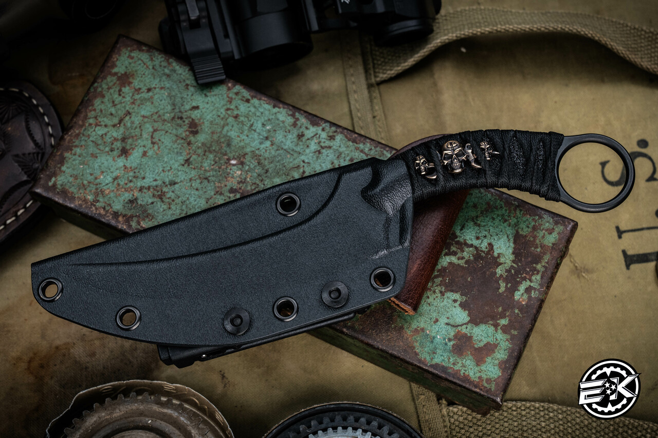 Bastinelli Knives Mako Custom Black Tsuka Wrap Bronze Triple Skull