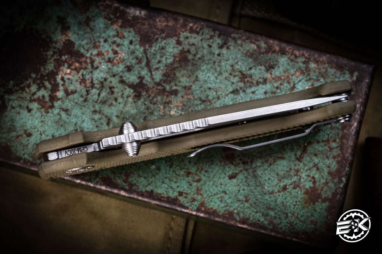 Demko Knives MG AD20S OD Green Shark Lock Folder 20CV Clip Point Stonewash