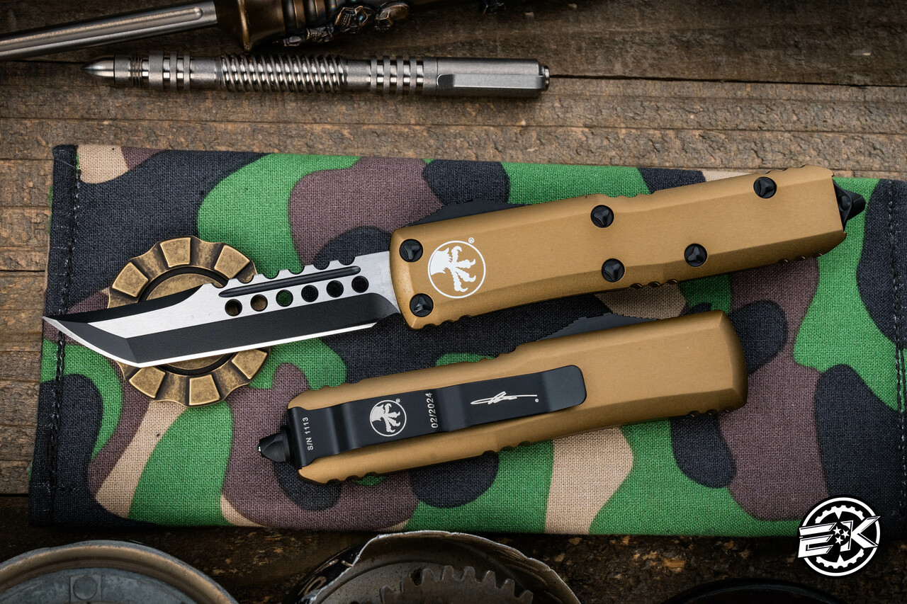 Microtech Utx 85 Hellhound Otf Automatic Knife Tan 31 Black 719 1tas