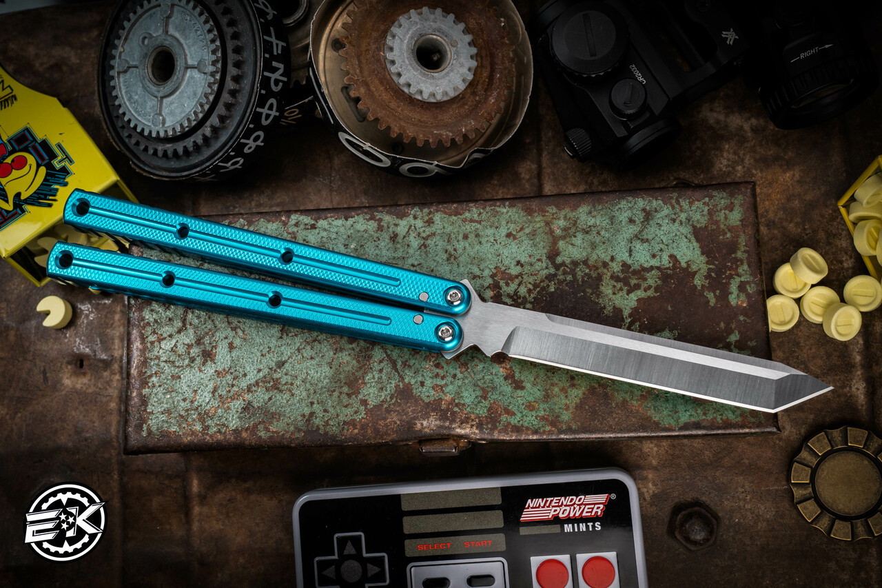 Squid Industries Krake Raken V3 Teal Butterfly Balisong 4.3" Tanto