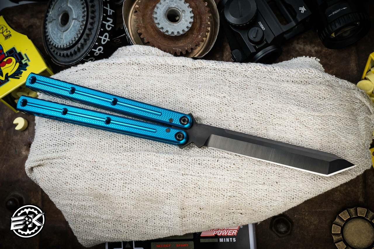 Squid Industries Krake Raken V3 Teal Butterfly Balisong 4.3" Tanto Black