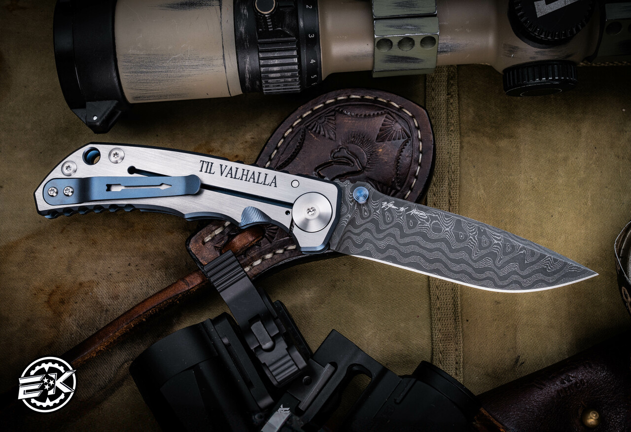 Spartan Blades SHF Harsey Folder Viking Engraved Titanium 4" Damascus