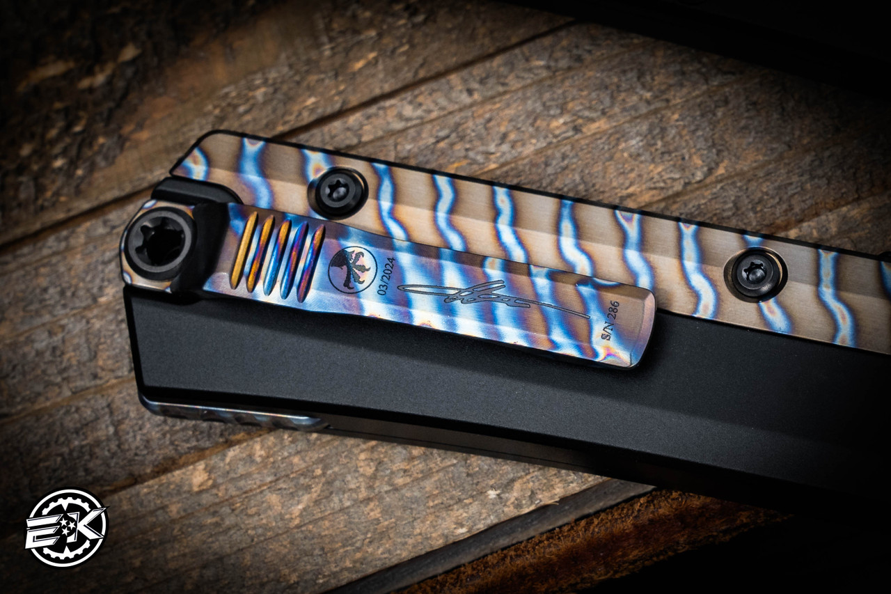 Microtech "Glykon" OTF Flamed Titanium 3.75" Bayonet DLC Serrated 184 ...