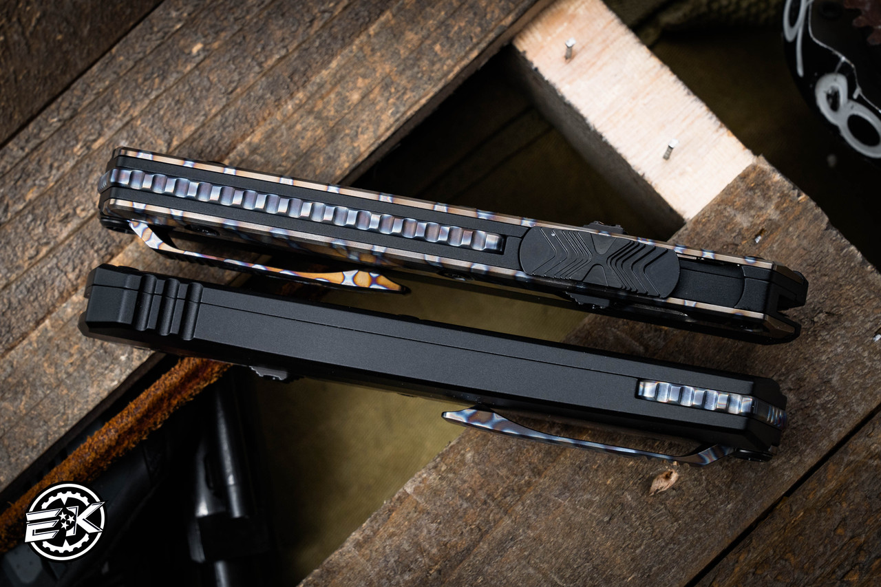 Microtech "Glykon" OTF Flamed Titanium 3.75" Bayonet DLC Serrated 184 ...