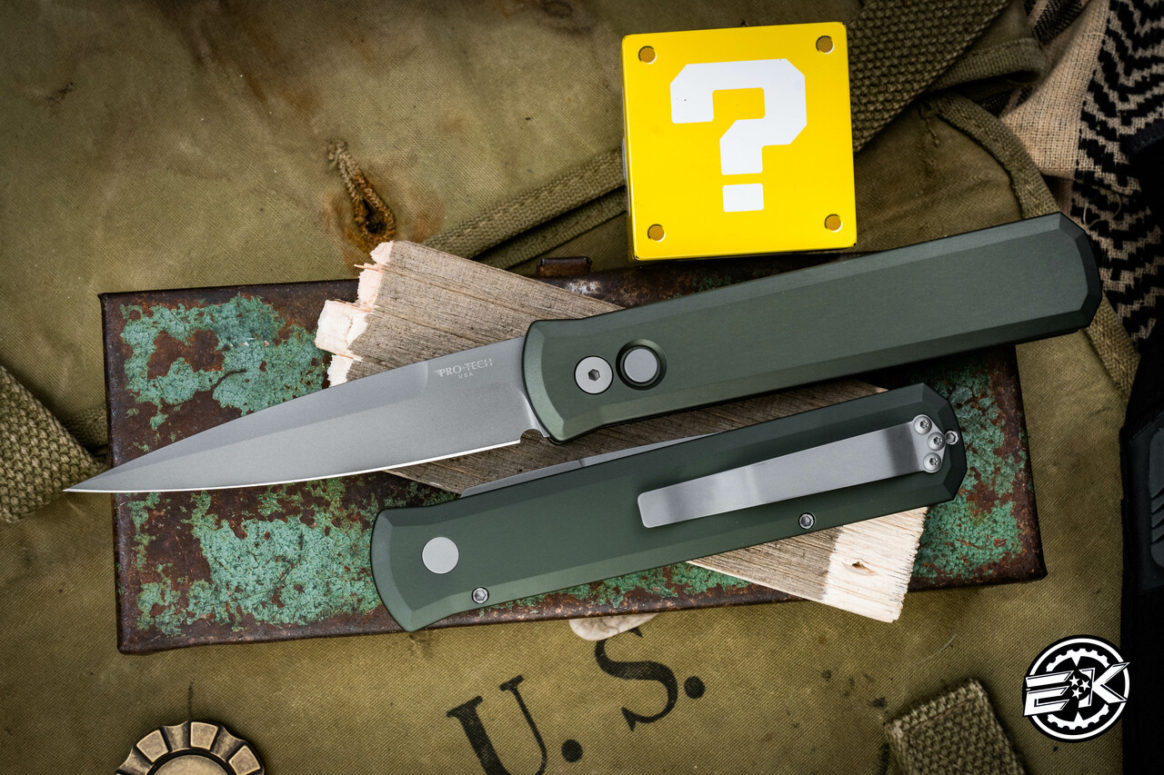 Protech Godfather Automatic Folding Knife Green 4 Bayonet Bead Blast 920