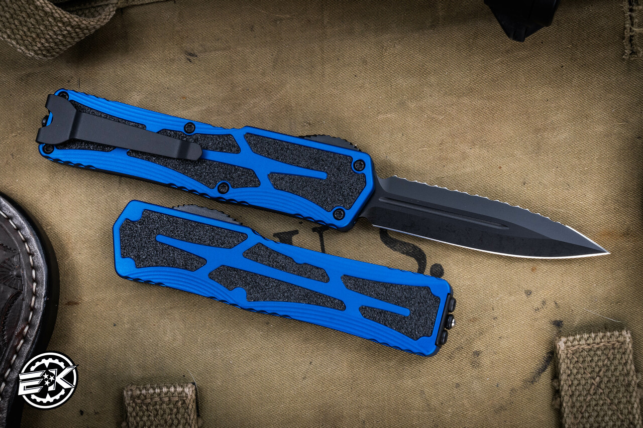 Heretic Knives Colossus Otf Automatic Knife Blue 35 Dlc Dagger