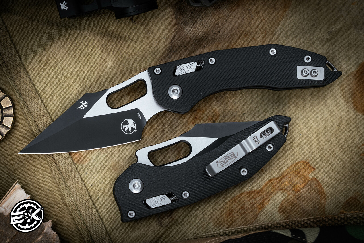 Microtechborka Blades Stitch Ram Lok Manual Folding Knife Fluted Black