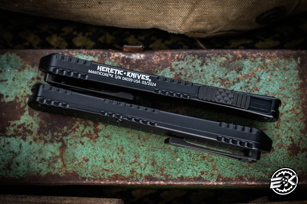Heretic Knives Manticore X Black Frag OTF Automatic Knife 3.75" Double ...