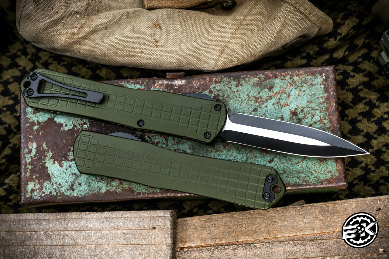 Heretic Knives Manticore X Green Frag OTF Automatic Knife 3.75" Double Edge Black H032F-10A-GRN