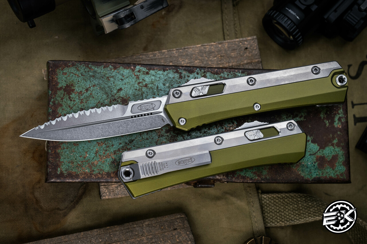 Microtech "Glykon" OTF Automatic Knife Aluminum/Titanium OD Green 3.75 ...