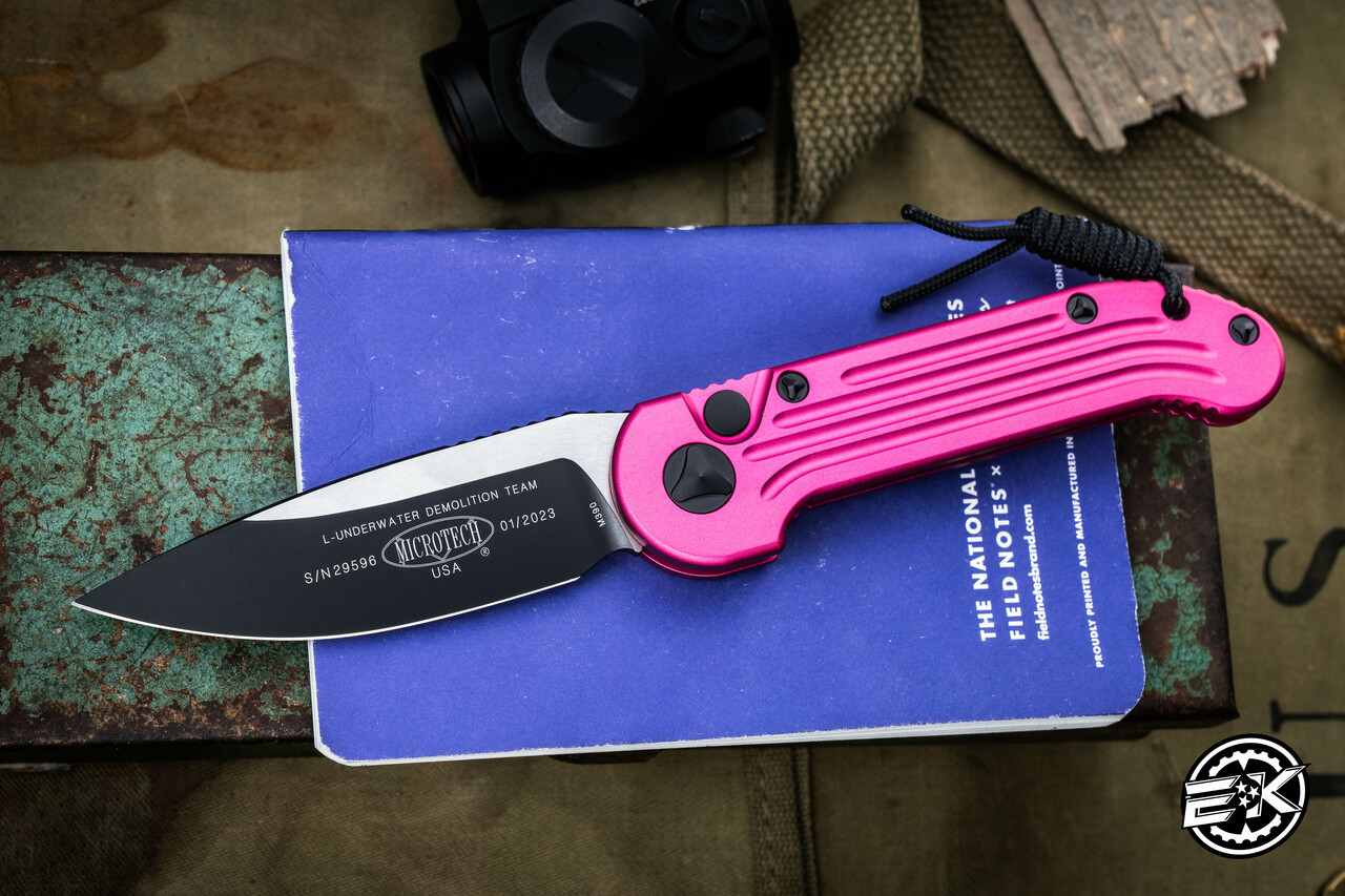 (Preowned) Microtech LUDT Automatic Folding Knife Pink 3.4" Drop Point ...