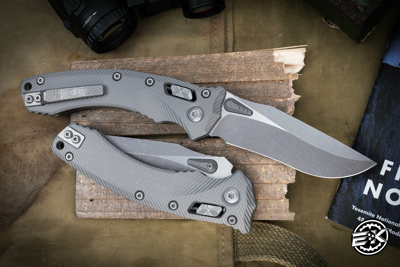 Microtech Amphibian Ram Lok Folding Knife Fluted Natural Grey Aluminum