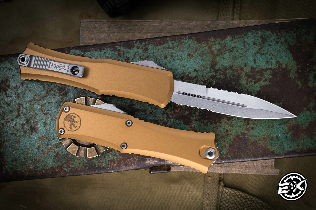 Microtech Hera II Mini OTF Automatic Knife Tan 3" Bayonet Stonewash ...