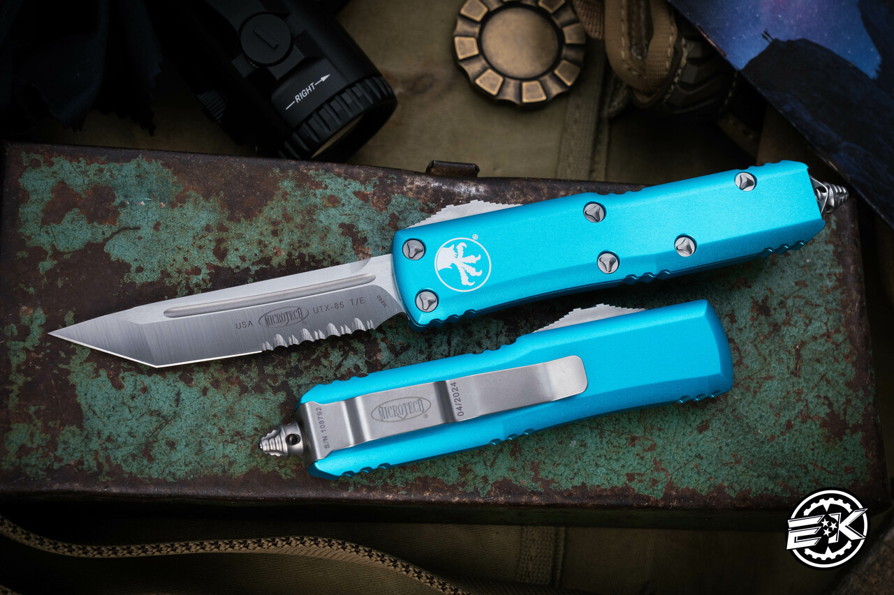 Microtech Utx 85 Otf Automatic Knife Turquoise 31 Tanto Satin